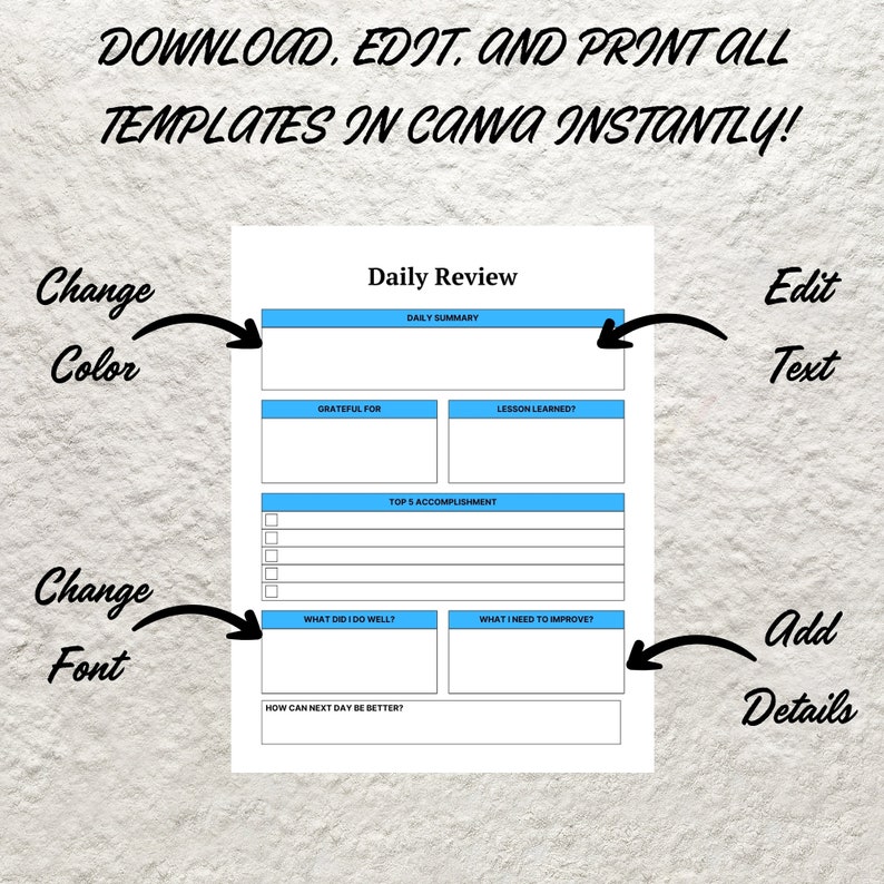 Daily Weekly Monthly Review Template Printable Daily Reflection Weekly ...