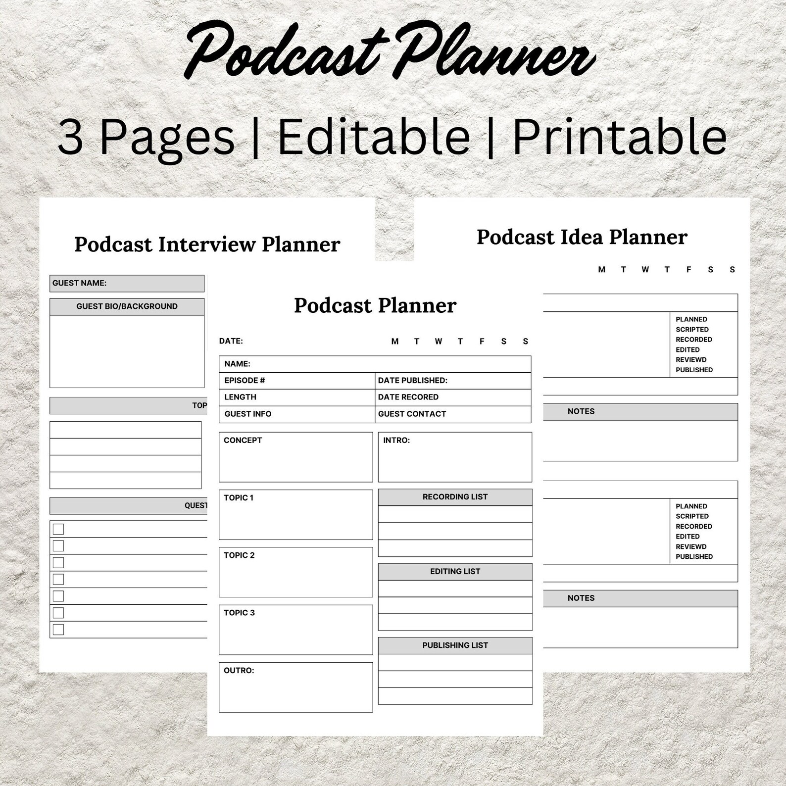 Printable Podcast Episode Planner Worksheet Template Podcast Content ...