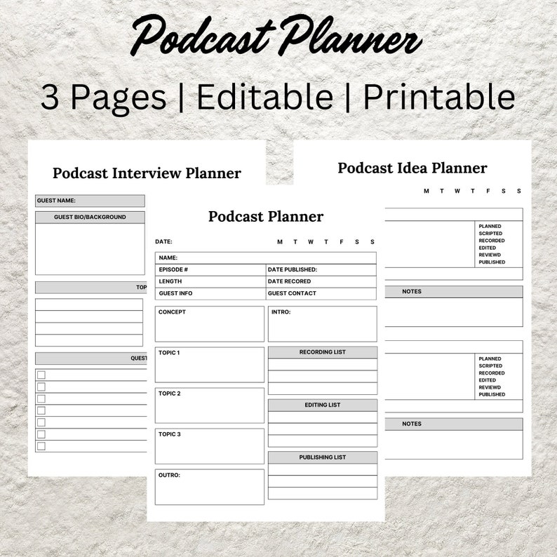 Printable Podcast Episode Planner Worksheet Template Podcast Content ...
