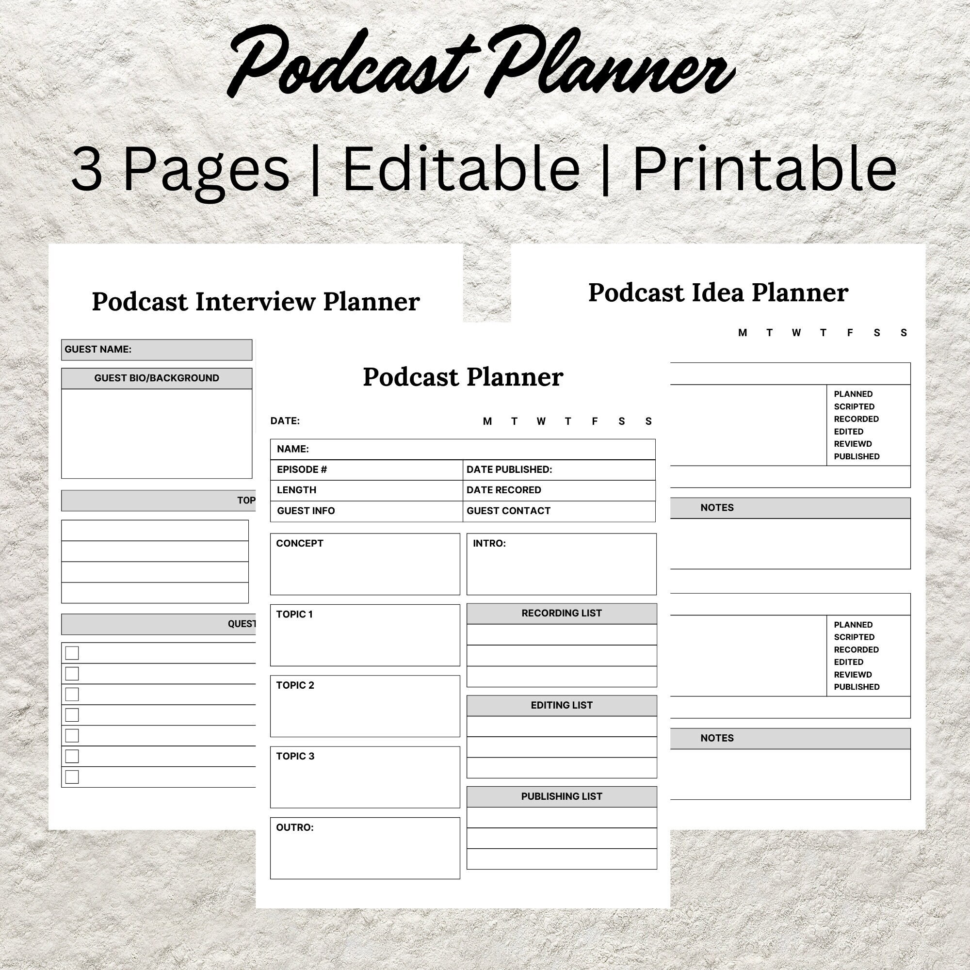 Printable Podcast Episode Planner Worksheet Template Podcast Content ...