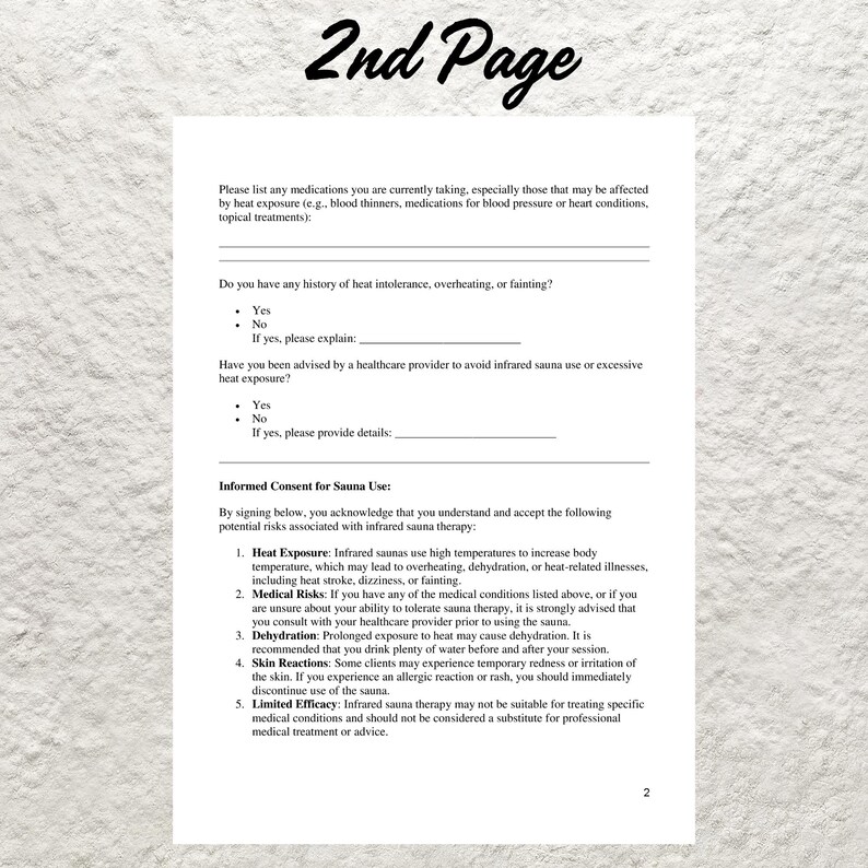 Infrared Sauna Consent Form Template: Editable Client Intake (printable ...