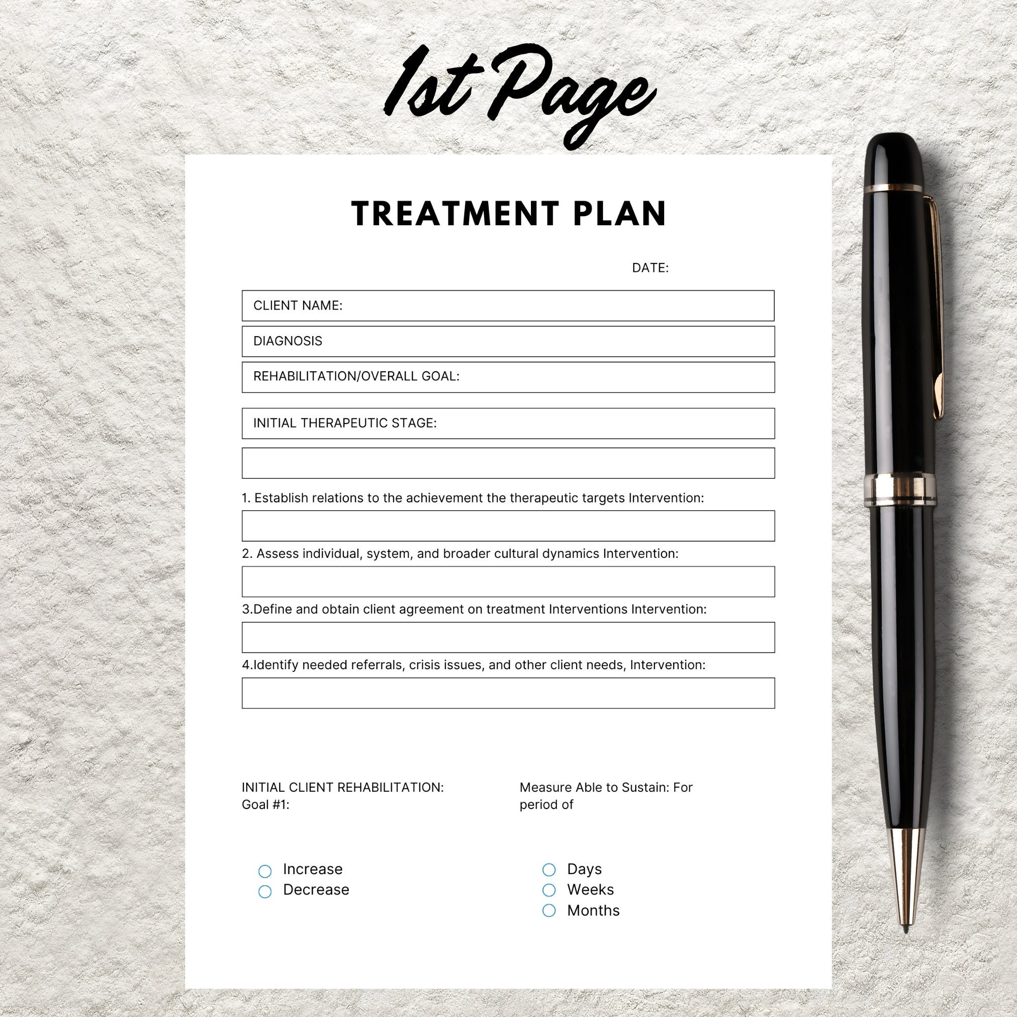 Treatment Plan Template Printable Therapy Treatment Plan Goals and ...
