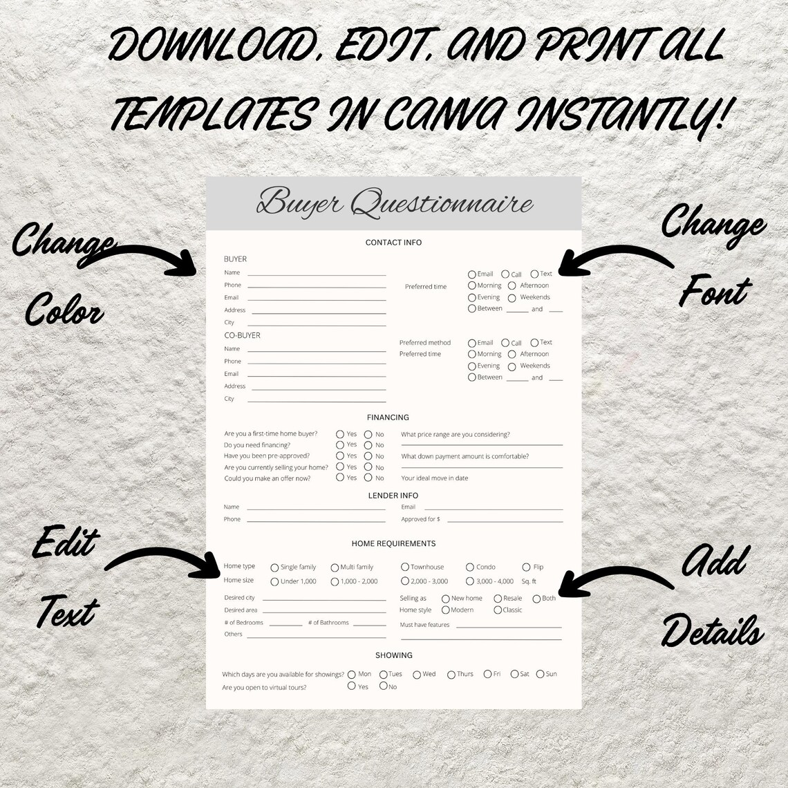 Real Estate Buyer & Seller Questionnaire Template (canva Editable ...