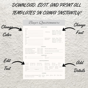 Real Estate Buyer & Seller Questionnaire Template Real Estate Client ...