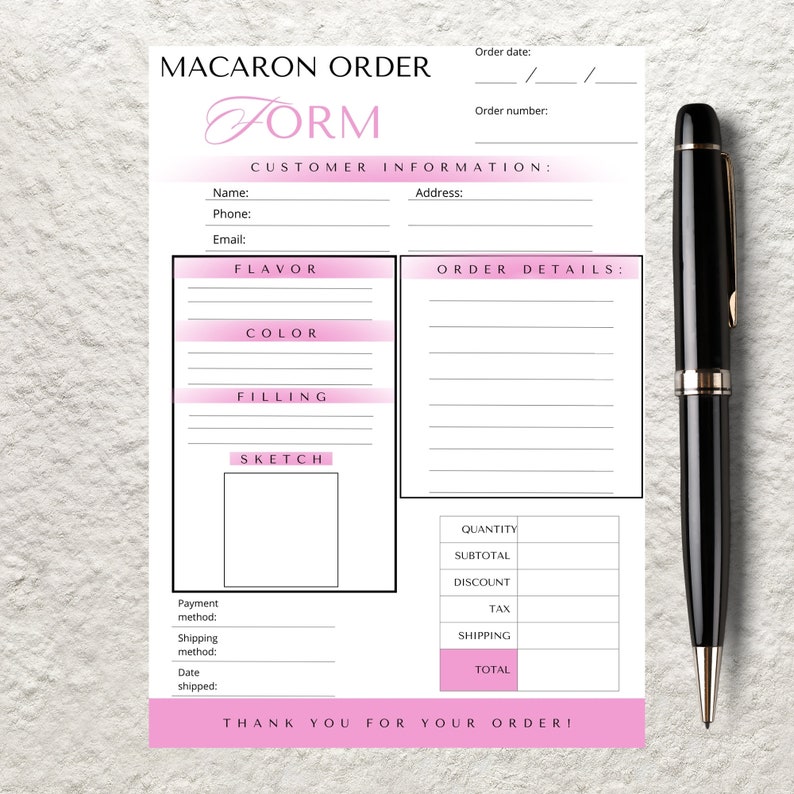 Macaron Order Form Sheet Canva Template Editable Bakery Macarons Form ...