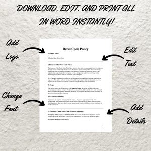 Dress Code Policy Template Editable Employee Dress Code Policy ...