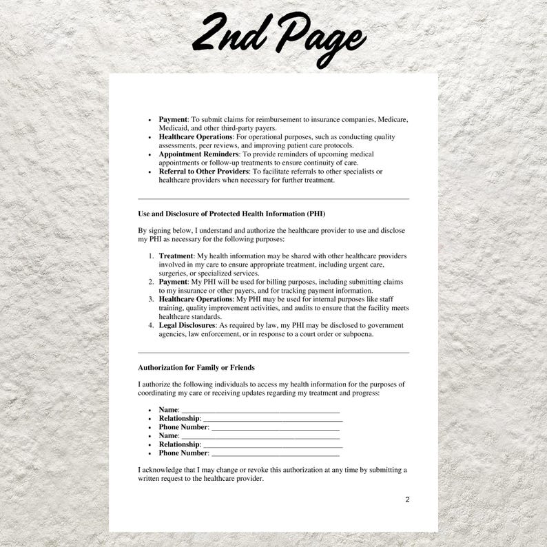 Editable HIPAA Consent Form Template: Medical Office Patient Form (word) - Etsy
