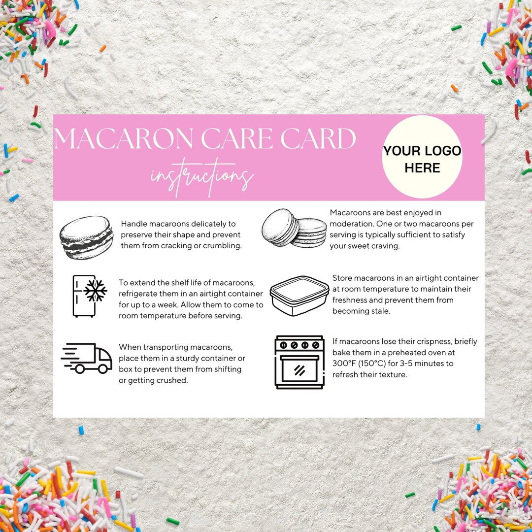 Macaron Care Card Canva Template Editable Bakery Macaron Care Card ...