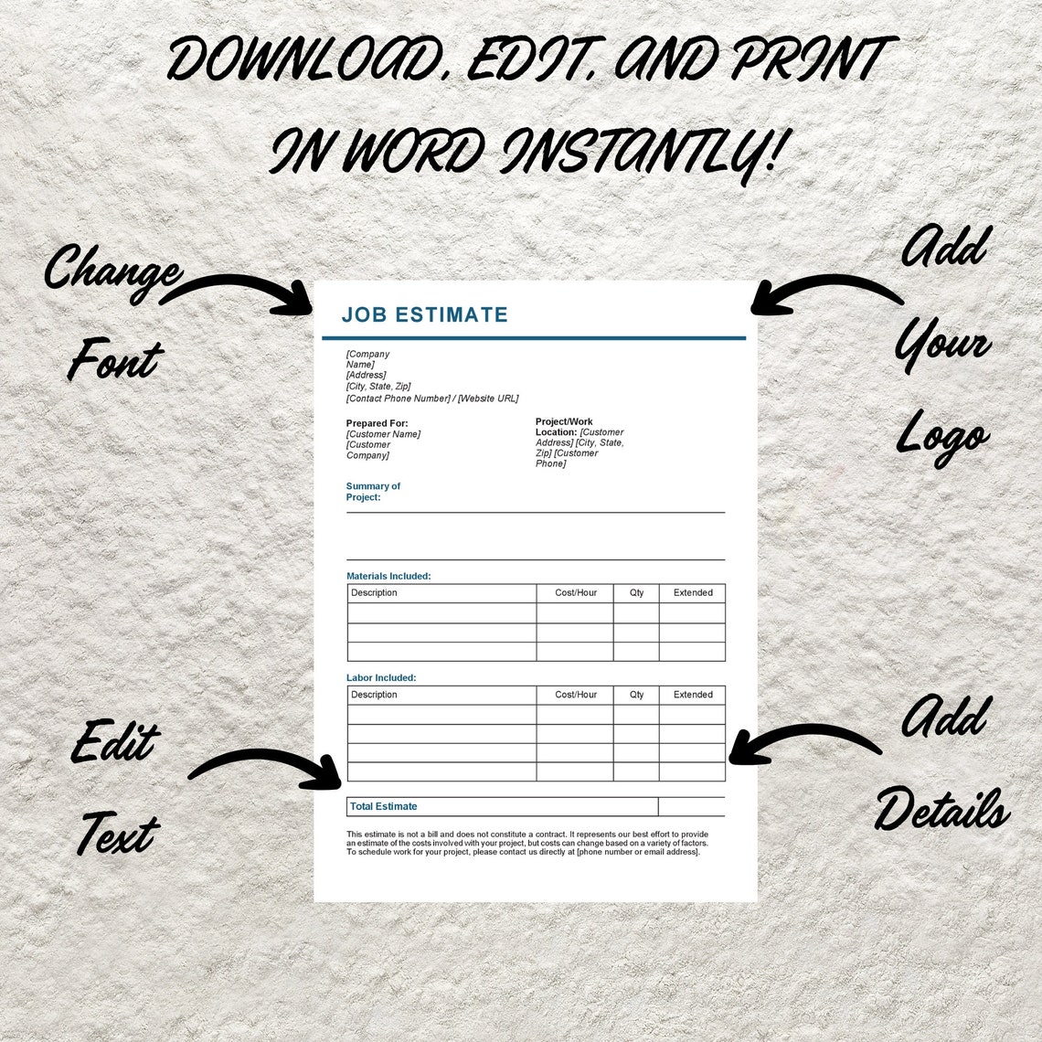 Editable General Contractor Job Estimate Template Printable ...