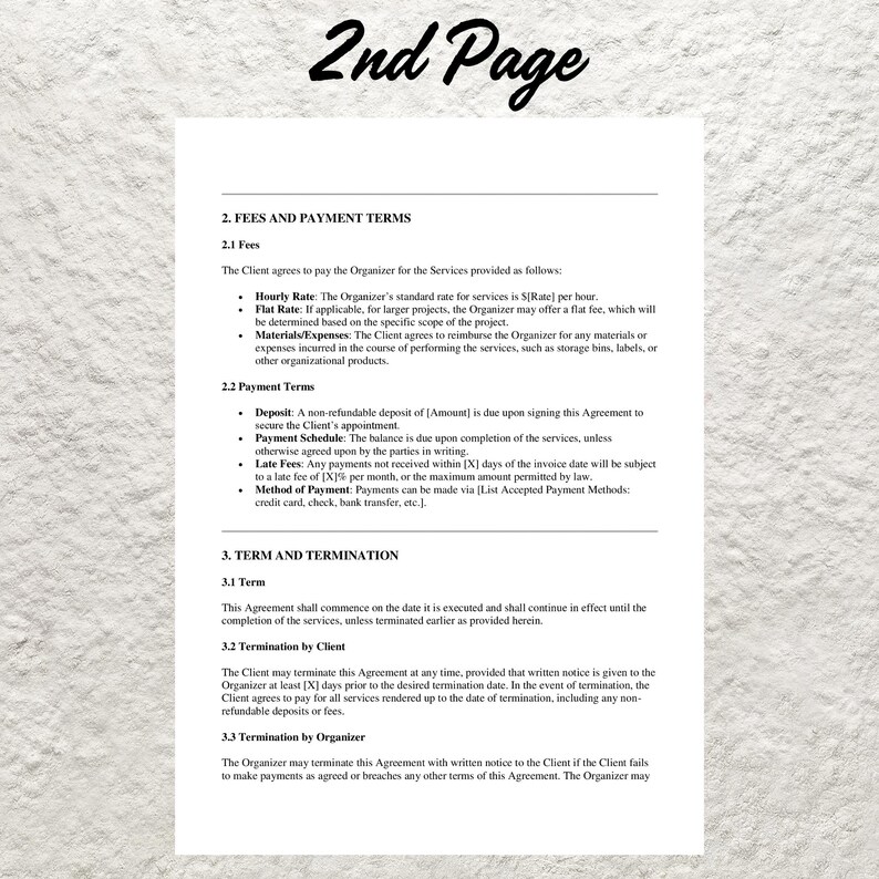 Professional Organizer Contract Template: Editable Service Agreement ...