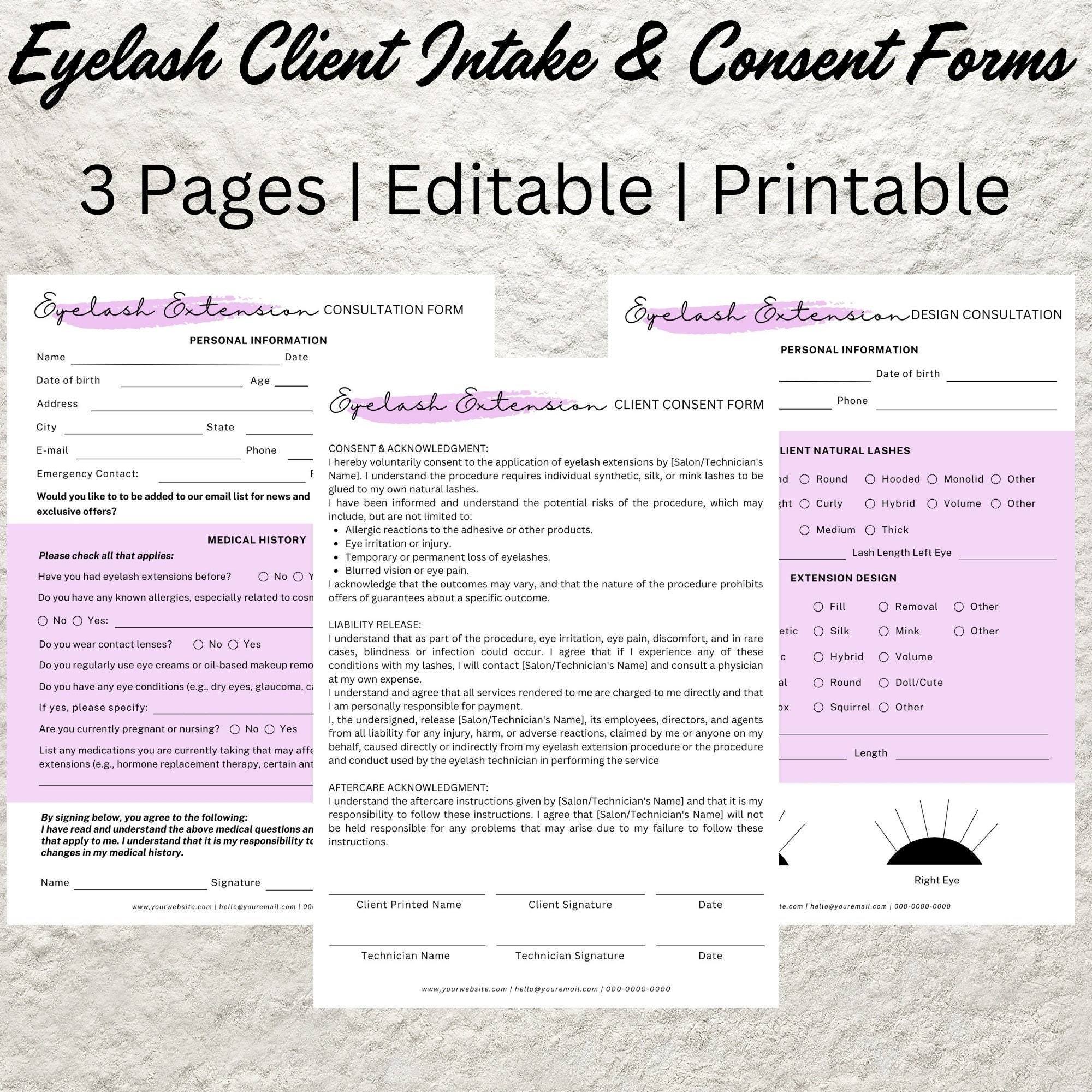 Editable Eyelash Extensions Intake and Lash Consent Forms Template Lash ...