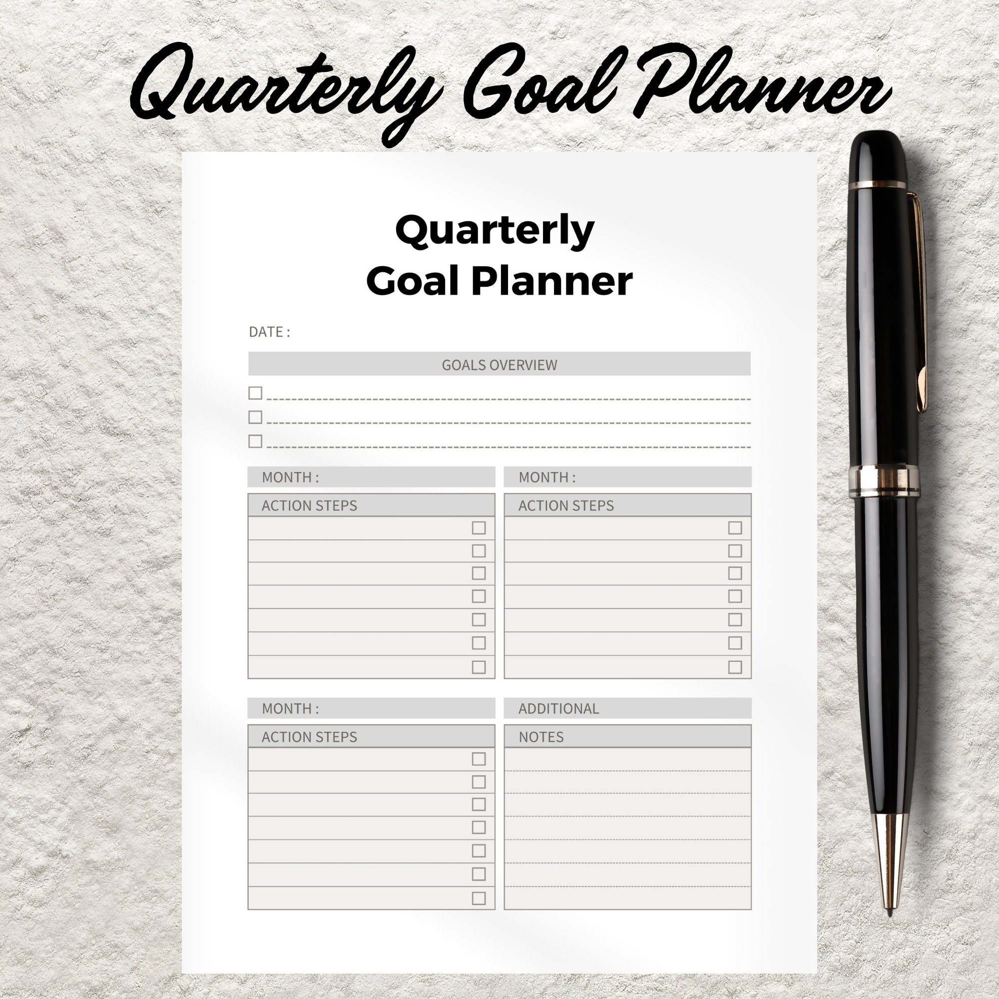 Quarterly Goal Planner Printable, Editable 90 Day Worksheet (PDF) - Etsy