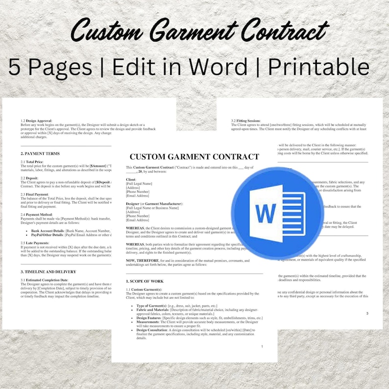 Custom Garment Contract Template: Editable Clothing Agreement (word ...