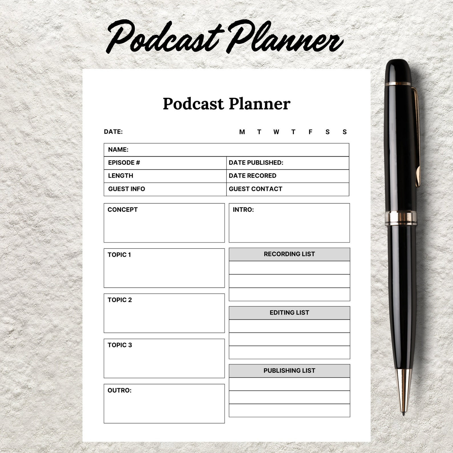 Printable Podcast Episode Planner Worksheet Template Podcast Content ...