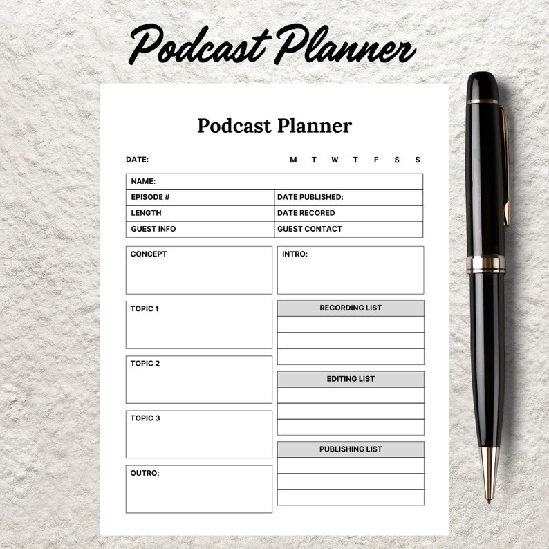 Printable Podcast Episode Planner Worksheet Template Podcast Content ...