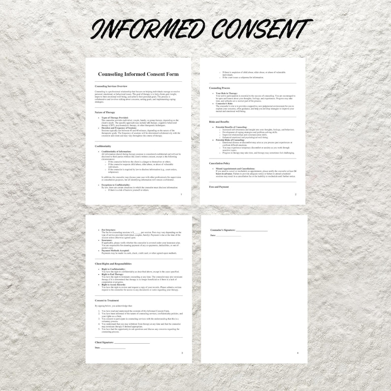Counseling Intake Form Editable Informed Consent Printable ...