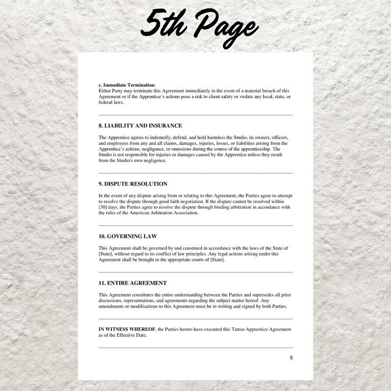 Tattoo Apprentice Contract Template: Editable Apprenticeship Agreement ...