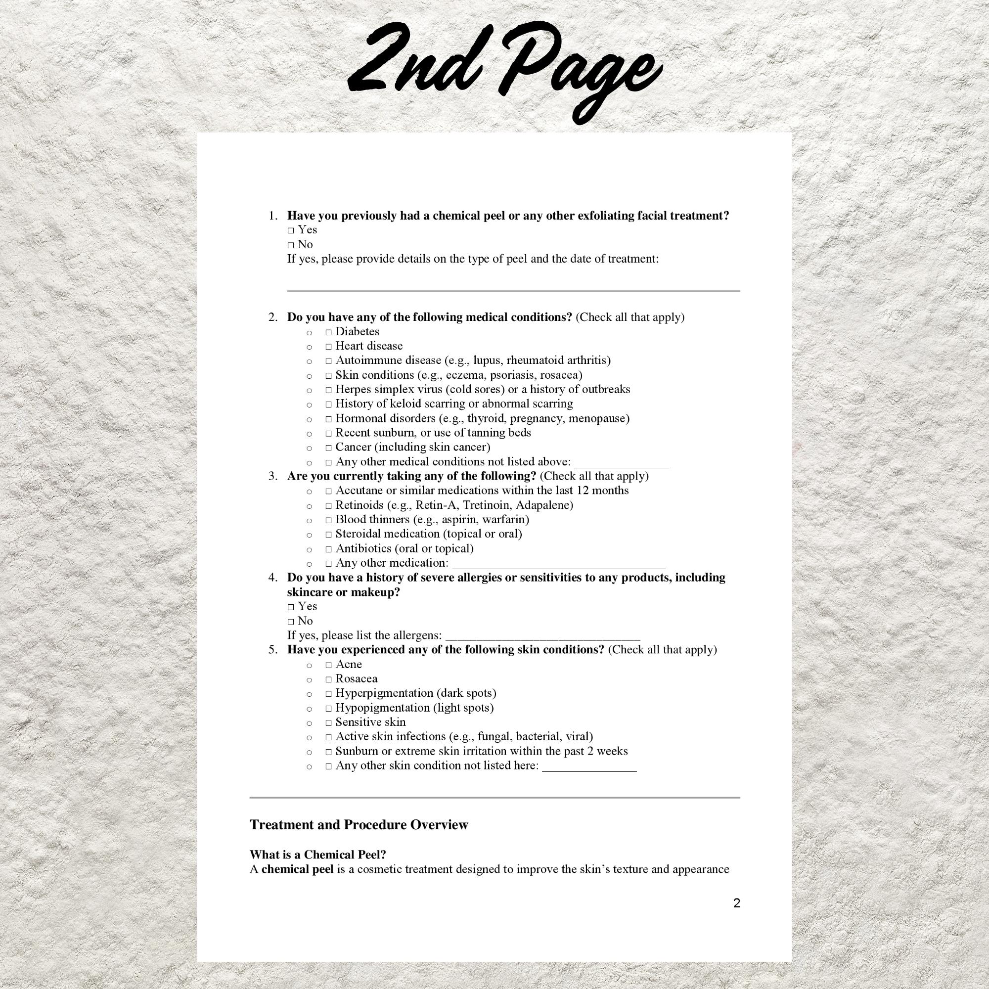 Chemical Peel Consent Form Template Editable Chemical Peel Client ...