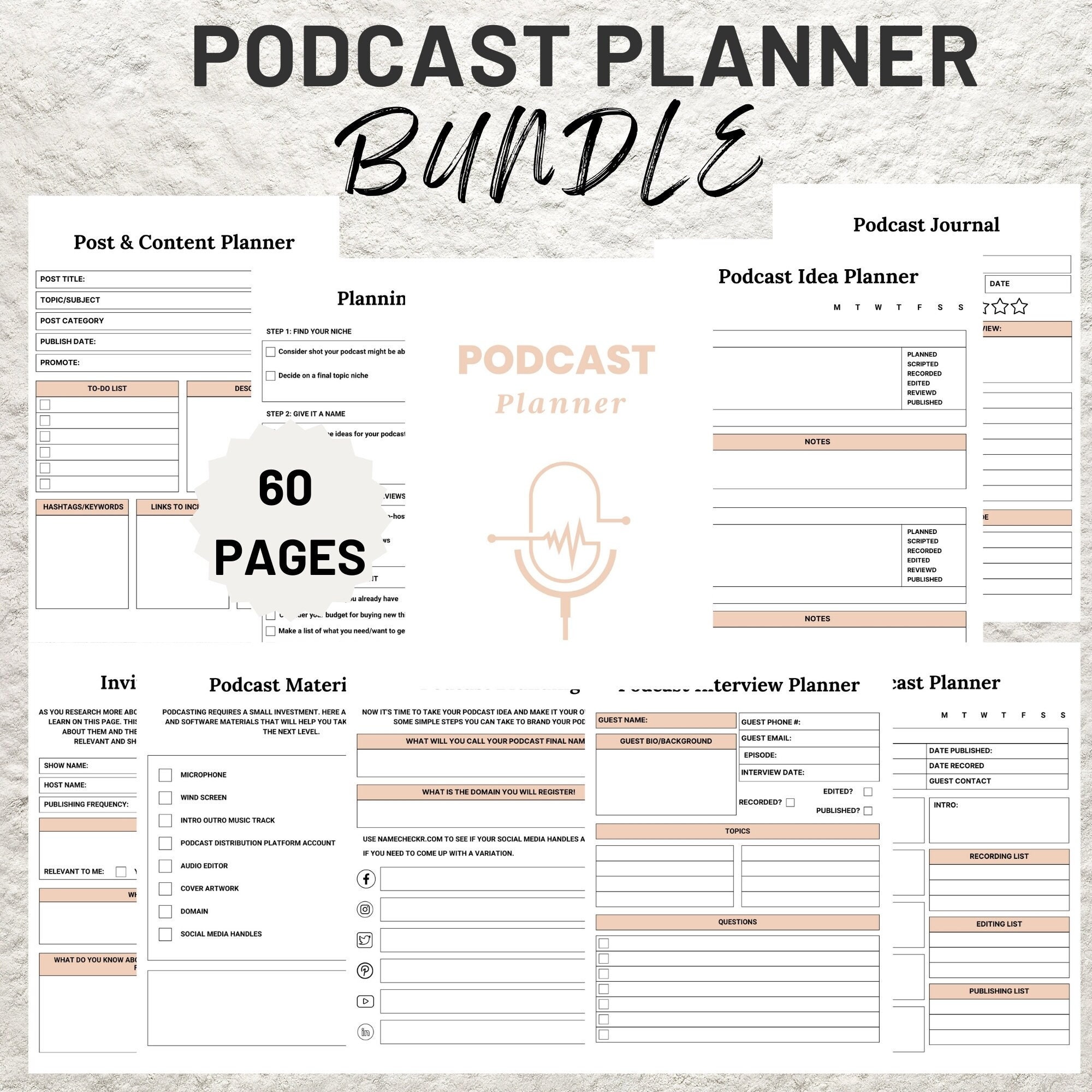 Editable Podcast Planner Template BUNDLE Pack Podcast Content Planning ...