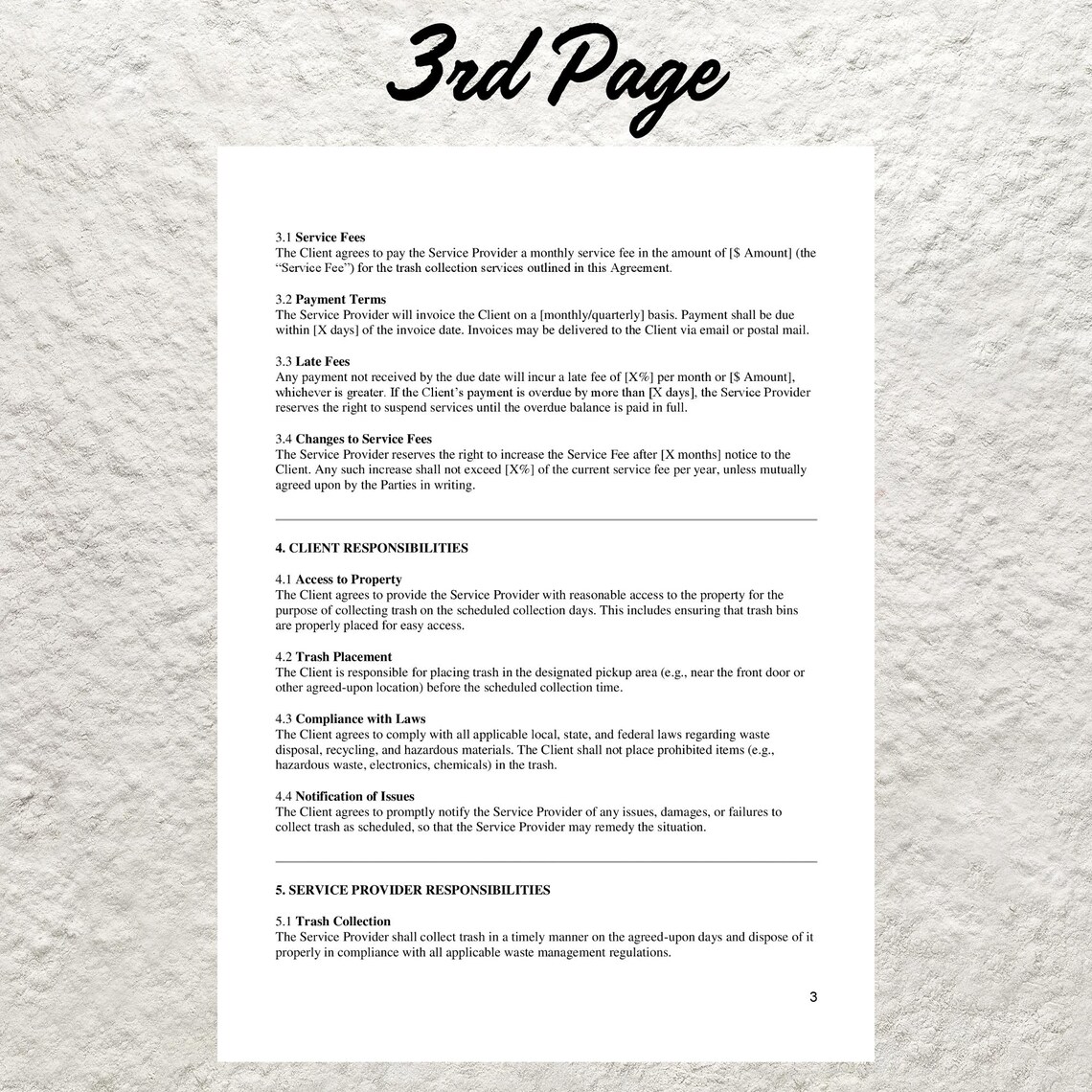 Valet Trash Service Contract Template: Editable Waste Removal Agreement ...