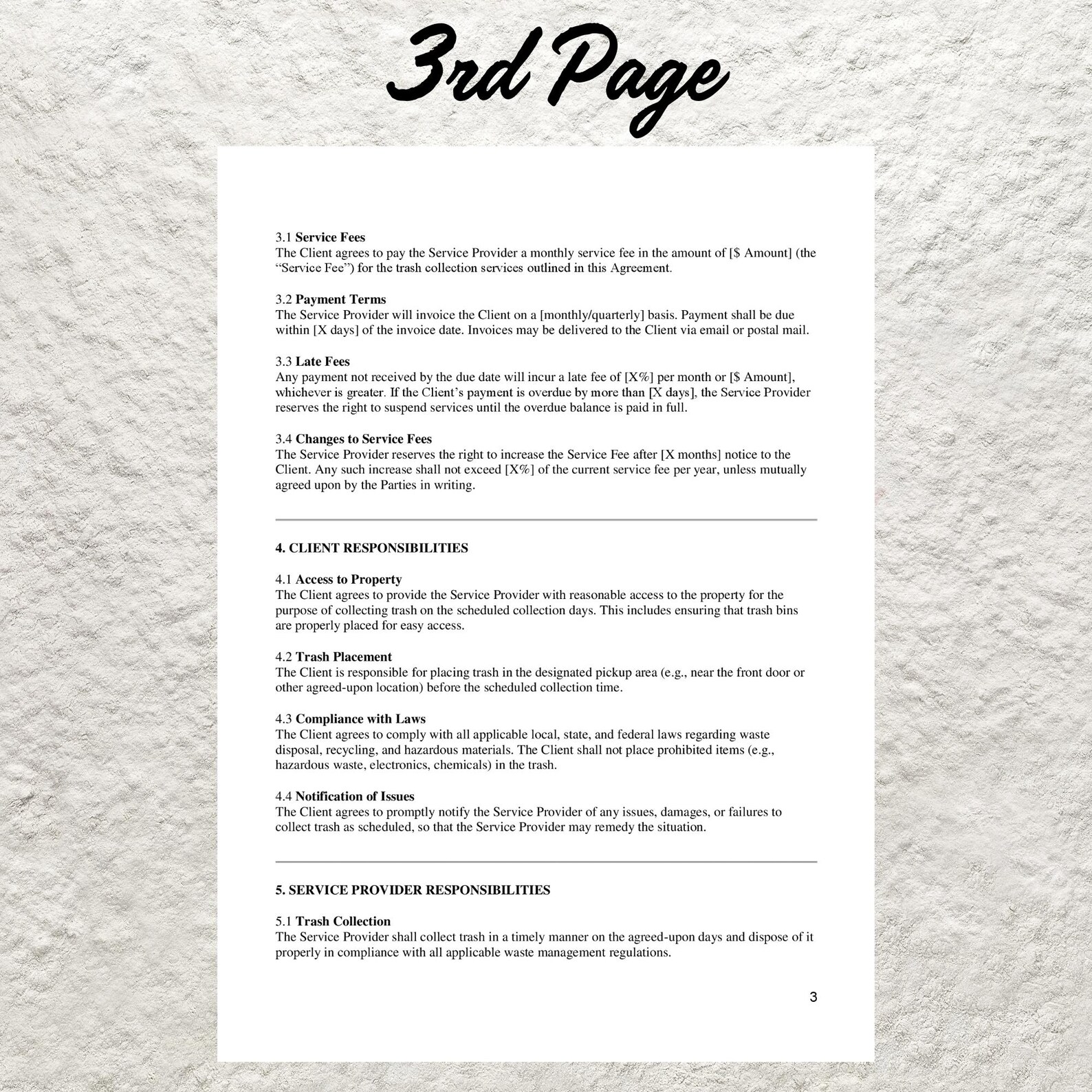 Valet Trash Service Contract Template: Editable Waste Removal Agreement ...