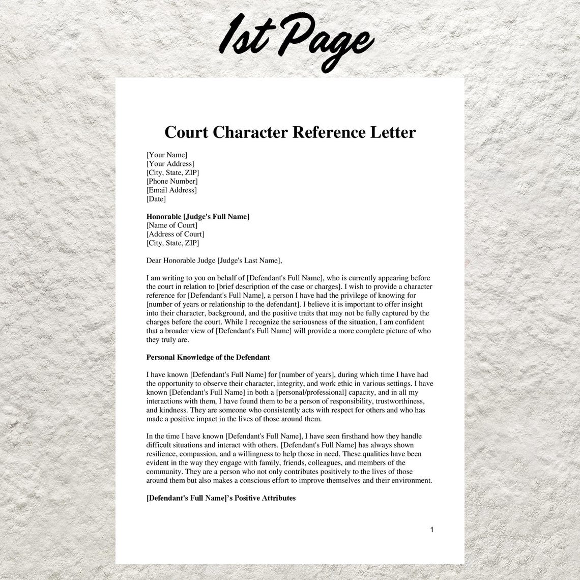 Editable Court Character Reference Letter Template (printable) - Etsy
