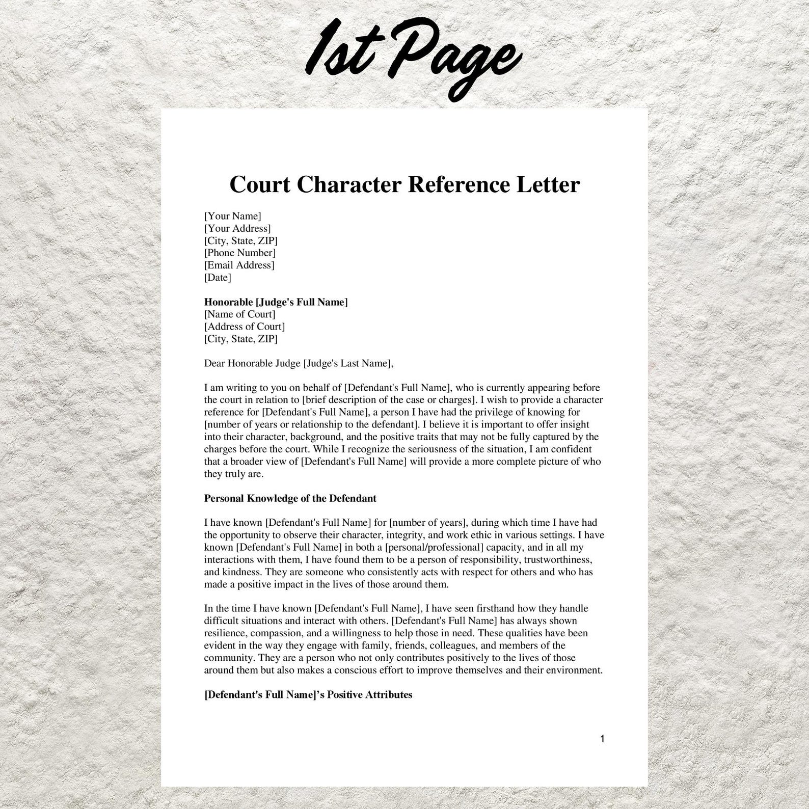 Court Character Reference Letter Template Editable Character Letter ...