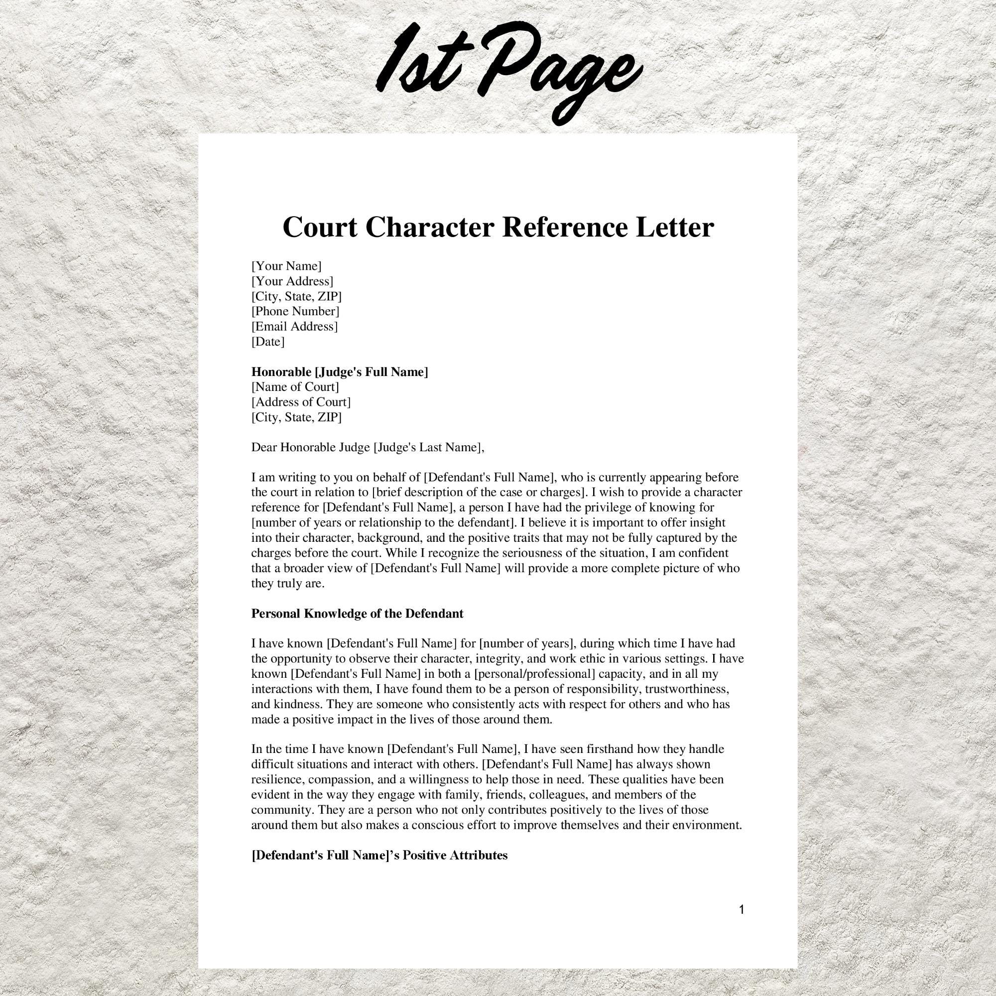 Editable Court Character Reference Letter Template (printable) - Etsy