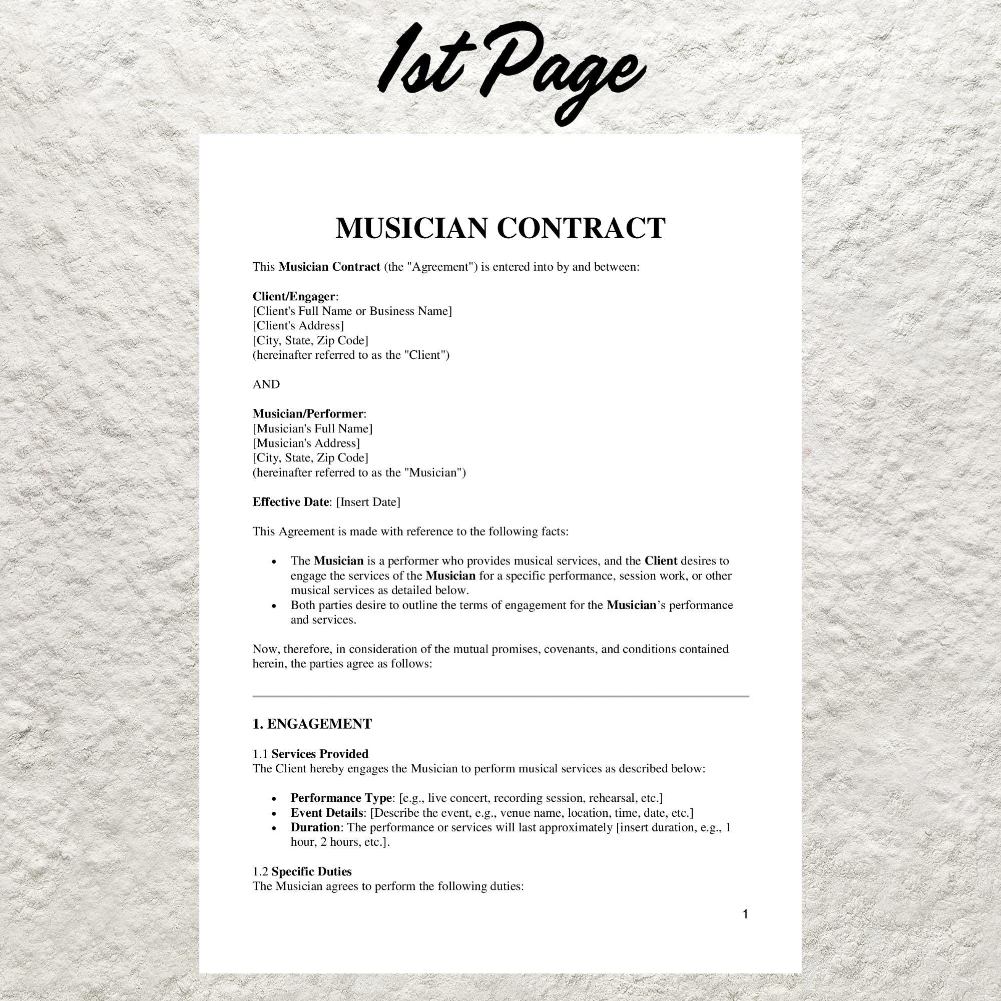 Musician Contract Template Editable Music Artist Service Agreement ...