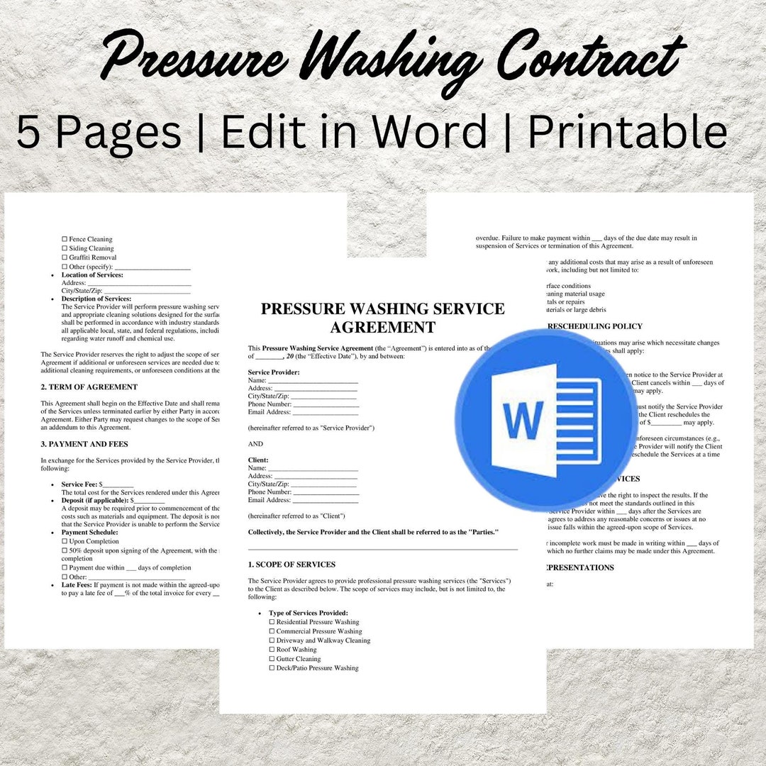 Pressure Washing Contract Template: Editable Service Agreement ...