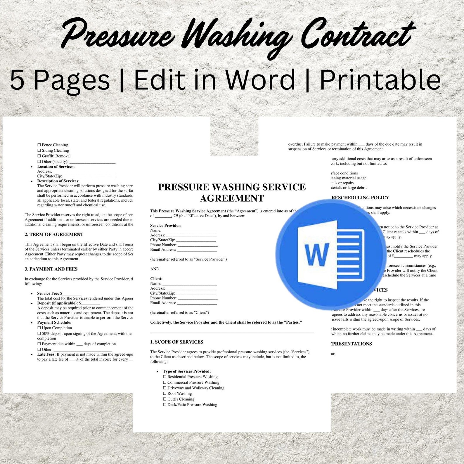 Pressure Washing Contract Template: Editable Service Agreement ...