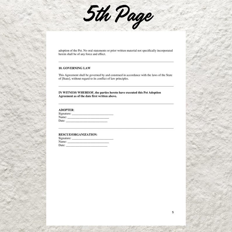 Editable Pet Adoption Contract Template (word Format) - Etsy