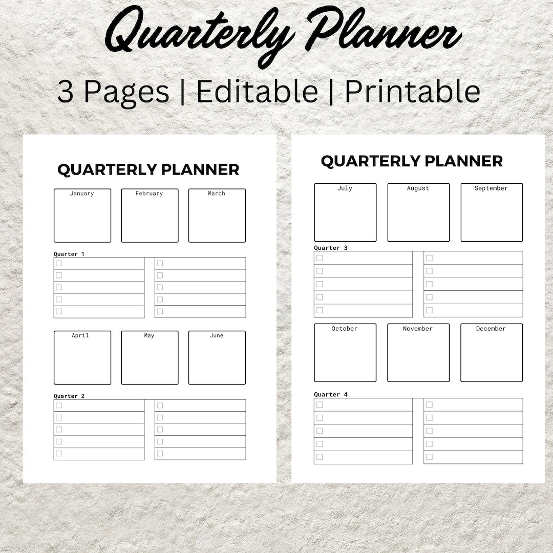 Quarterly Planner Template Printable Yearly Planner Quarterly Goal ...