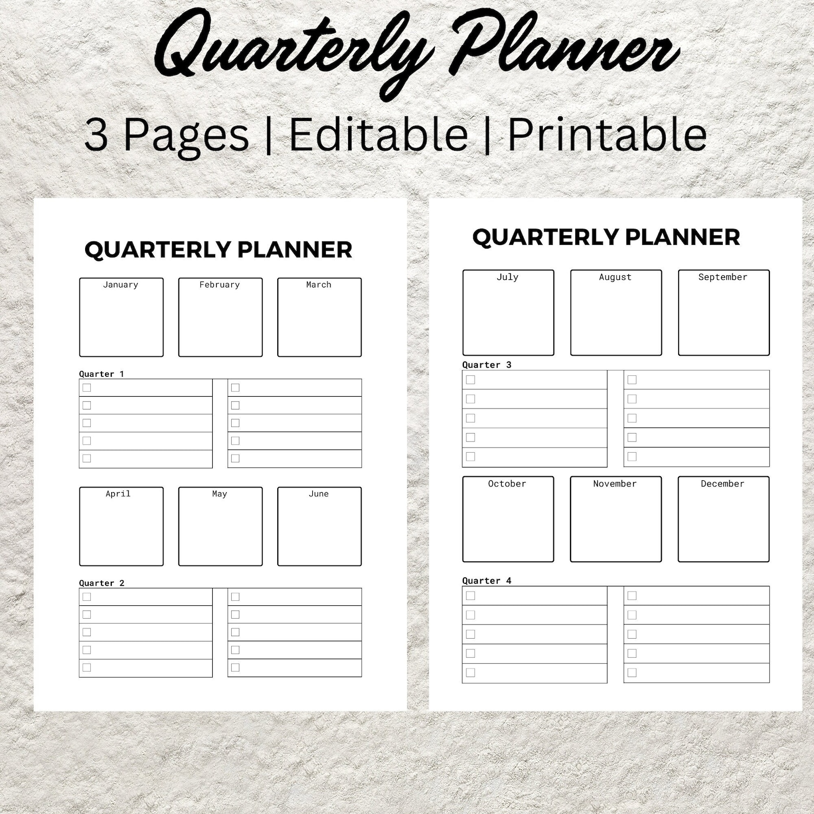Quarterly Planner Template Printable Yearly Planner Quarterly Goal ...