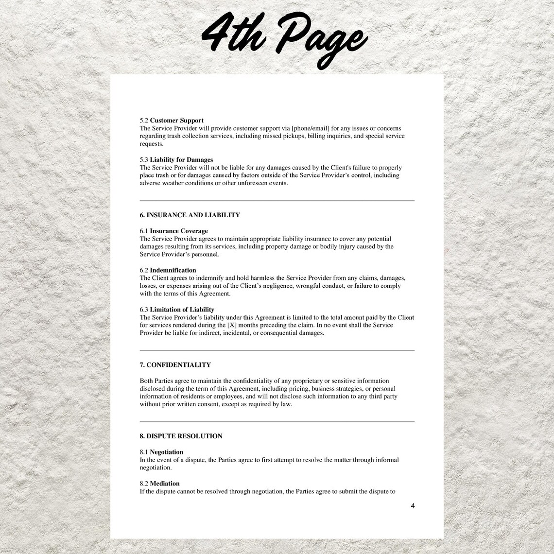 Valet Trash Service Contract Template: Editable Waste Removal Agreement ...