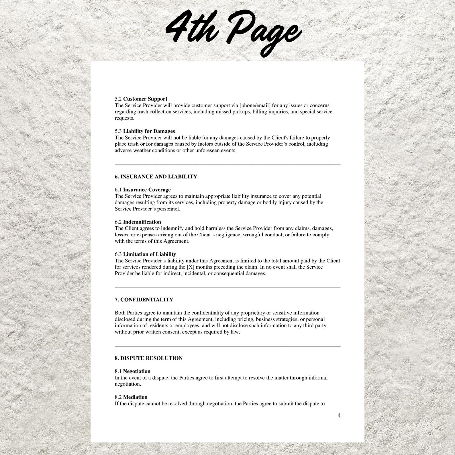 Valet Trash Service Contract Template: Editable Waste Removal Agreement ...