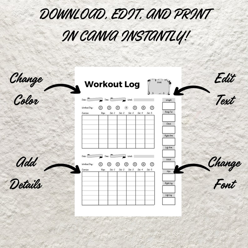 Daily Workout Log Book Printable Workout Tracker Weightlifting Log ...