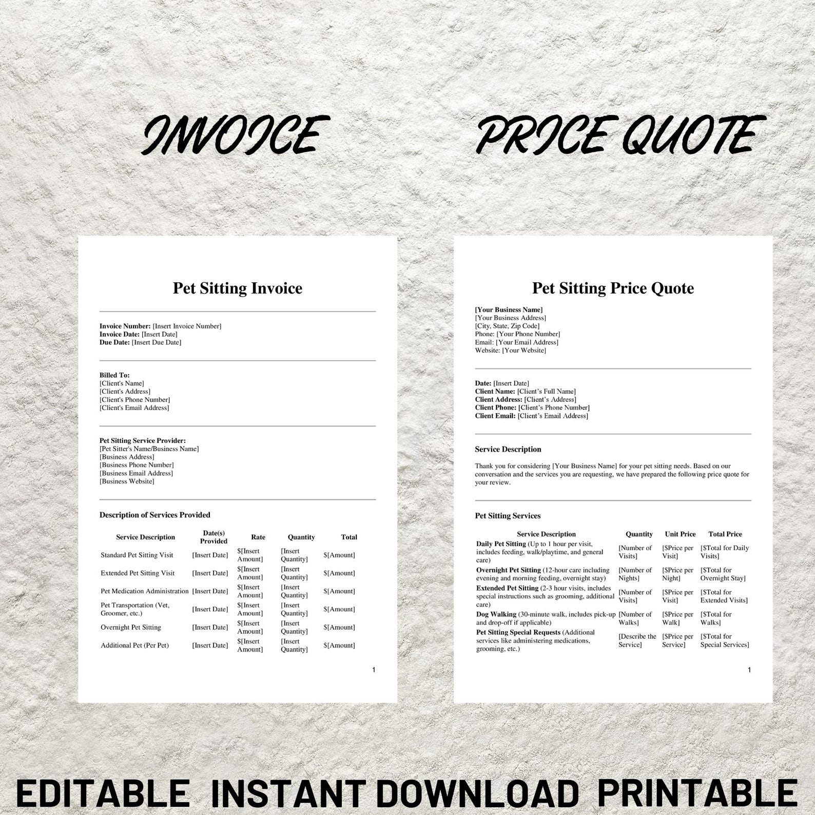 Pet Sitting Service Agreement/contract, Editable & Printable Pet ...