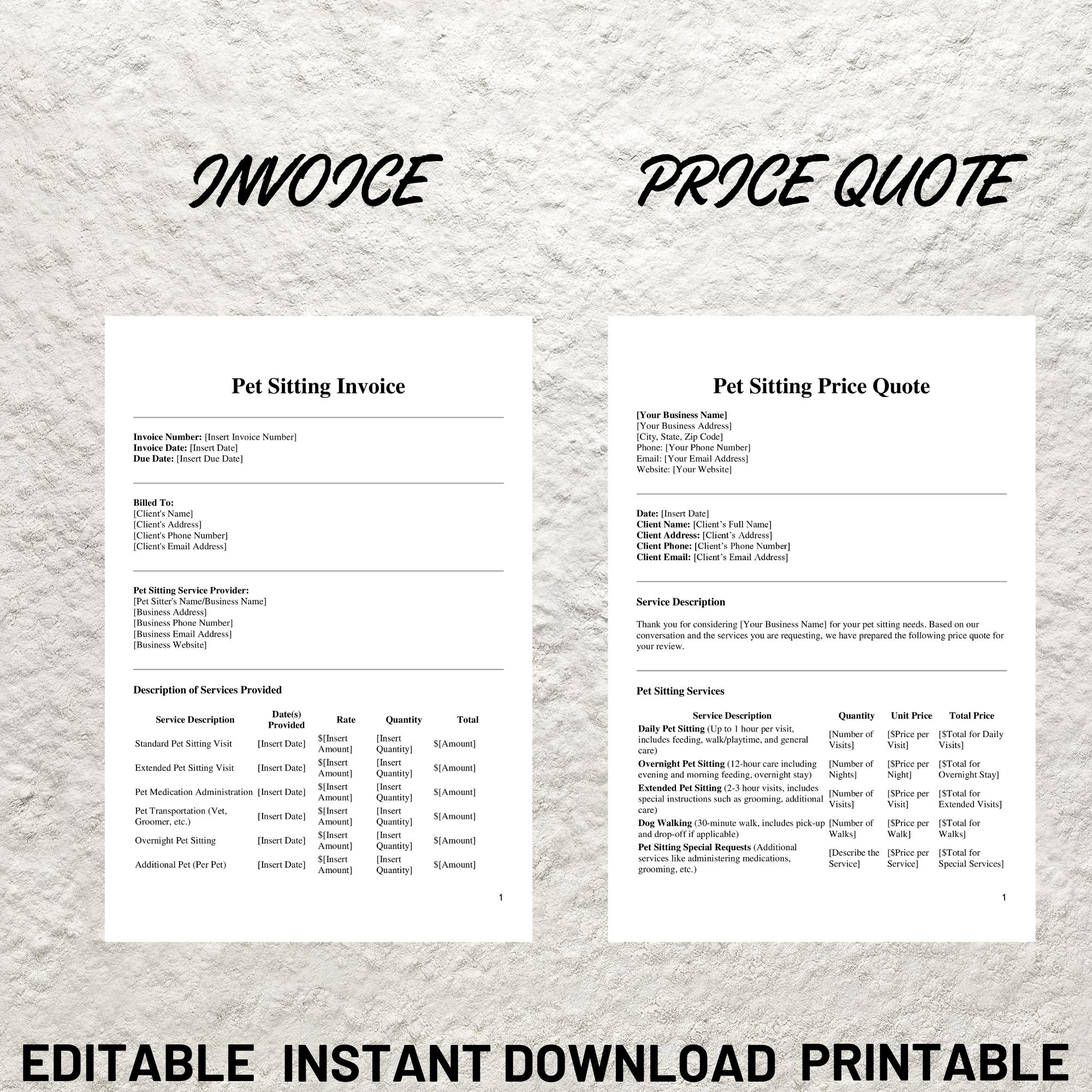Pet Sitting Service Agreement/contract, Editable & Printable Pet ...