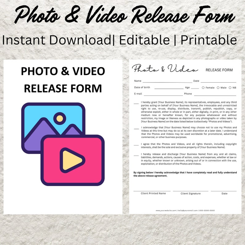 Editable Photo and Video Release Content Form Template Printable Salon ...