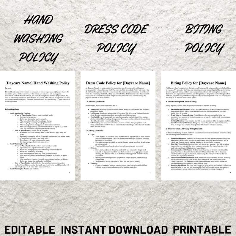 Daycare Employee Handbook Template: Editable Staff Policies (word ...