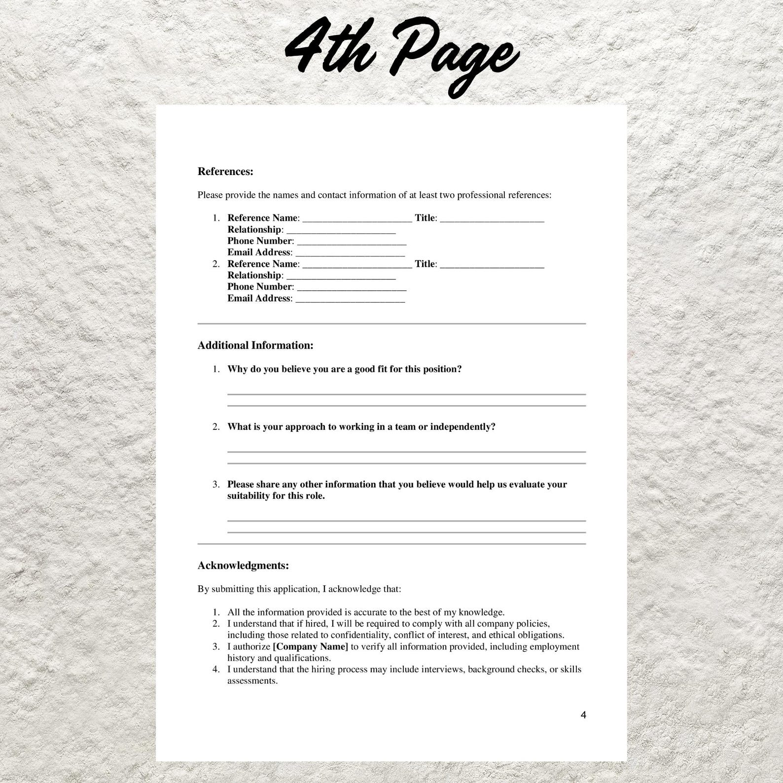 Job Application Template Editable Employment Application Form Printable ...