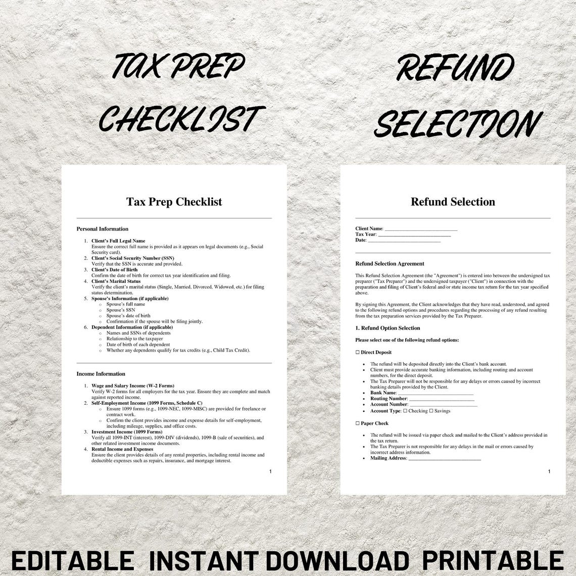 Tax Preparer Forms Bundle: Editable Client Intake Templates (PDF Kit ...
