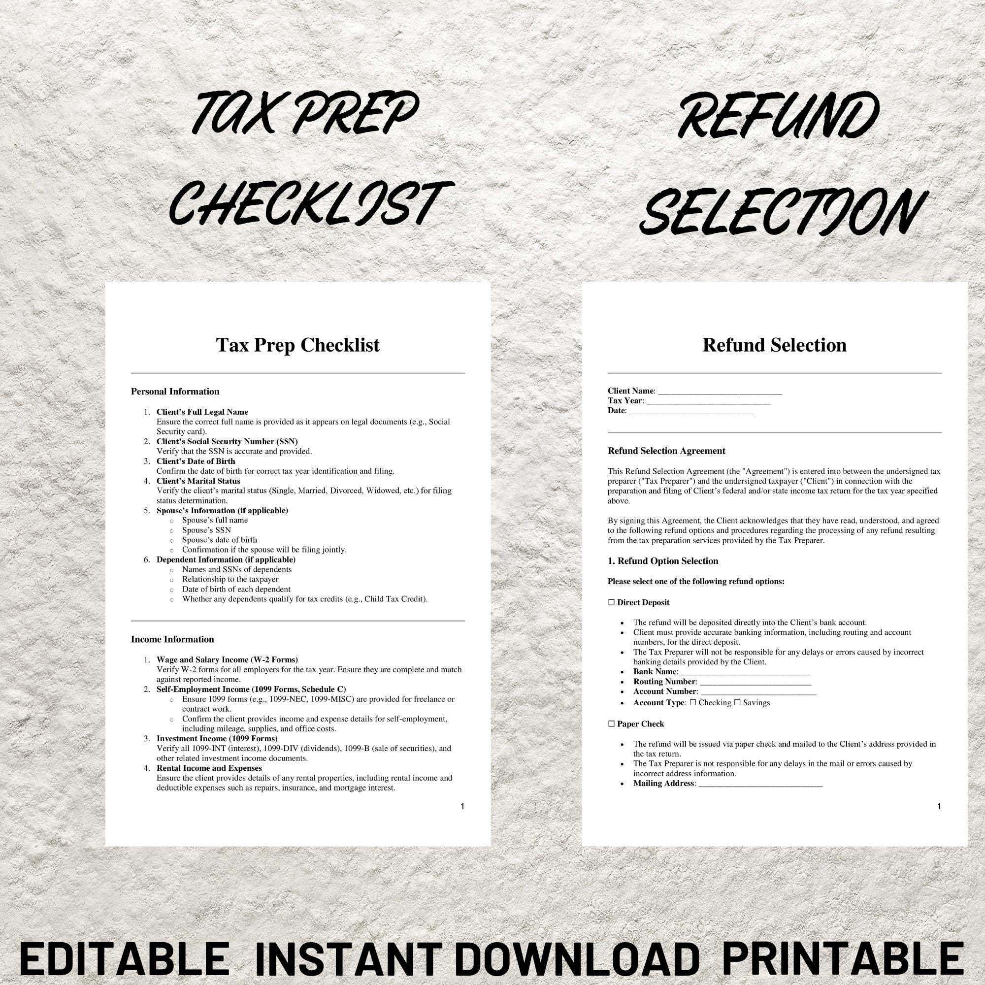 Tax Preparer Forms Bundle: Editable Client Intake Templates (PDF Kit ...