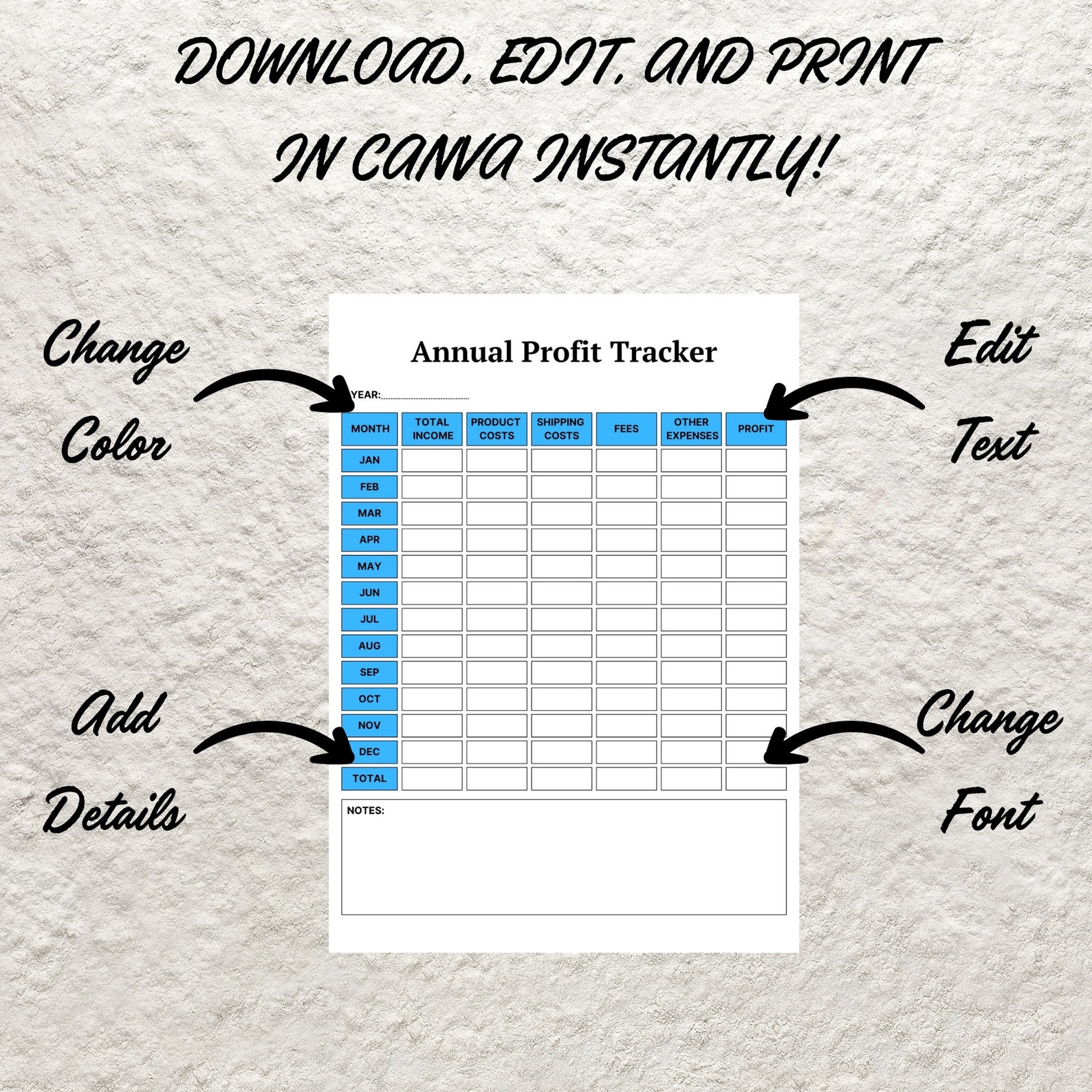Profit Tacker Template Printable Business Profit Tracker Annual Profit ...