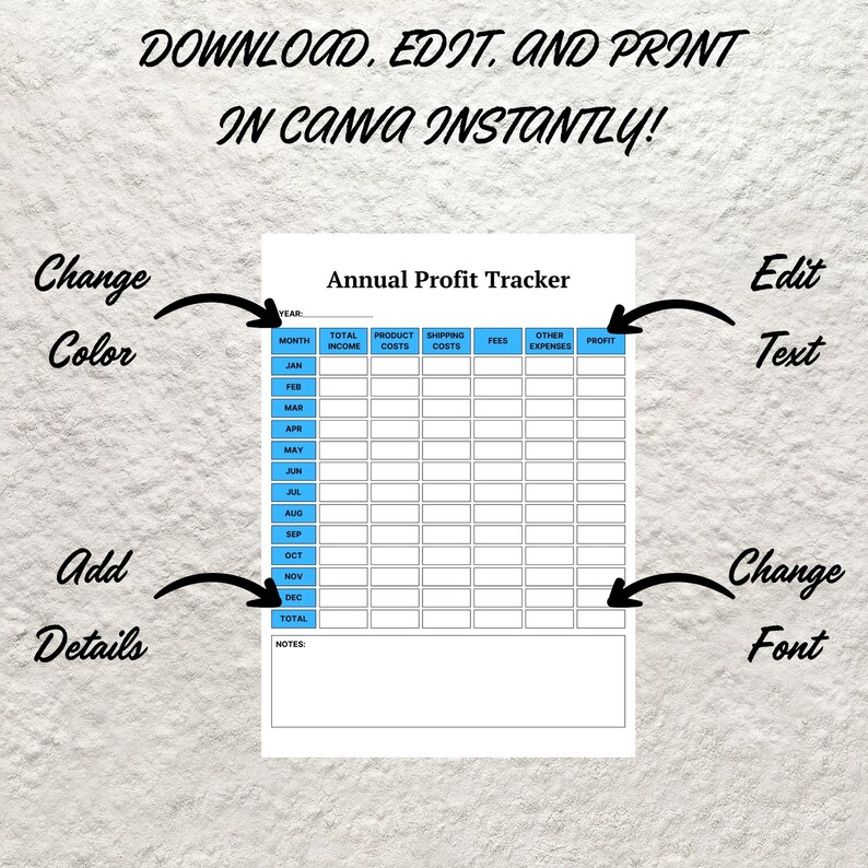 Profit Tacker Template Printable Business Profit Tracker Annual Profit ...