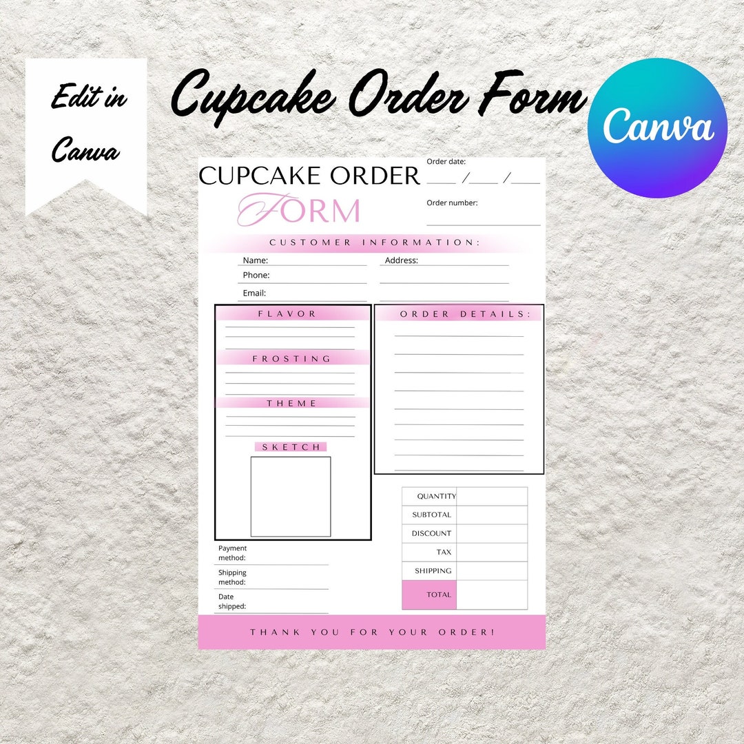 Editable Custom Cupcake Order Form Canva Template Baking Bakery Business Form Printable Bakery ...