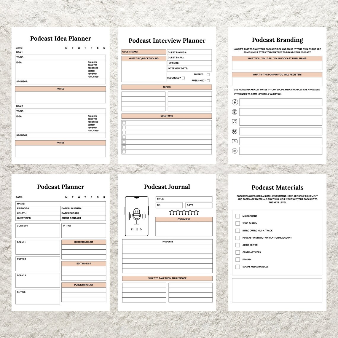 Editable Podcast Planner Template BUNDLE Pack Podcast Content Planning ...