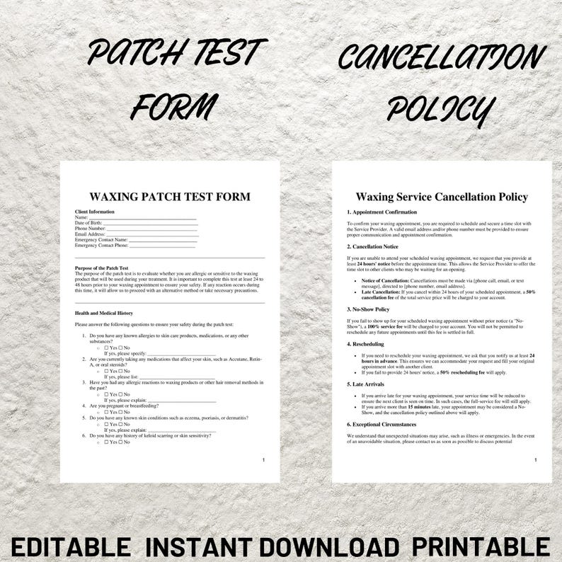 Editable Waxing Forms Bundle: Esthetician Consent & Consultation ...