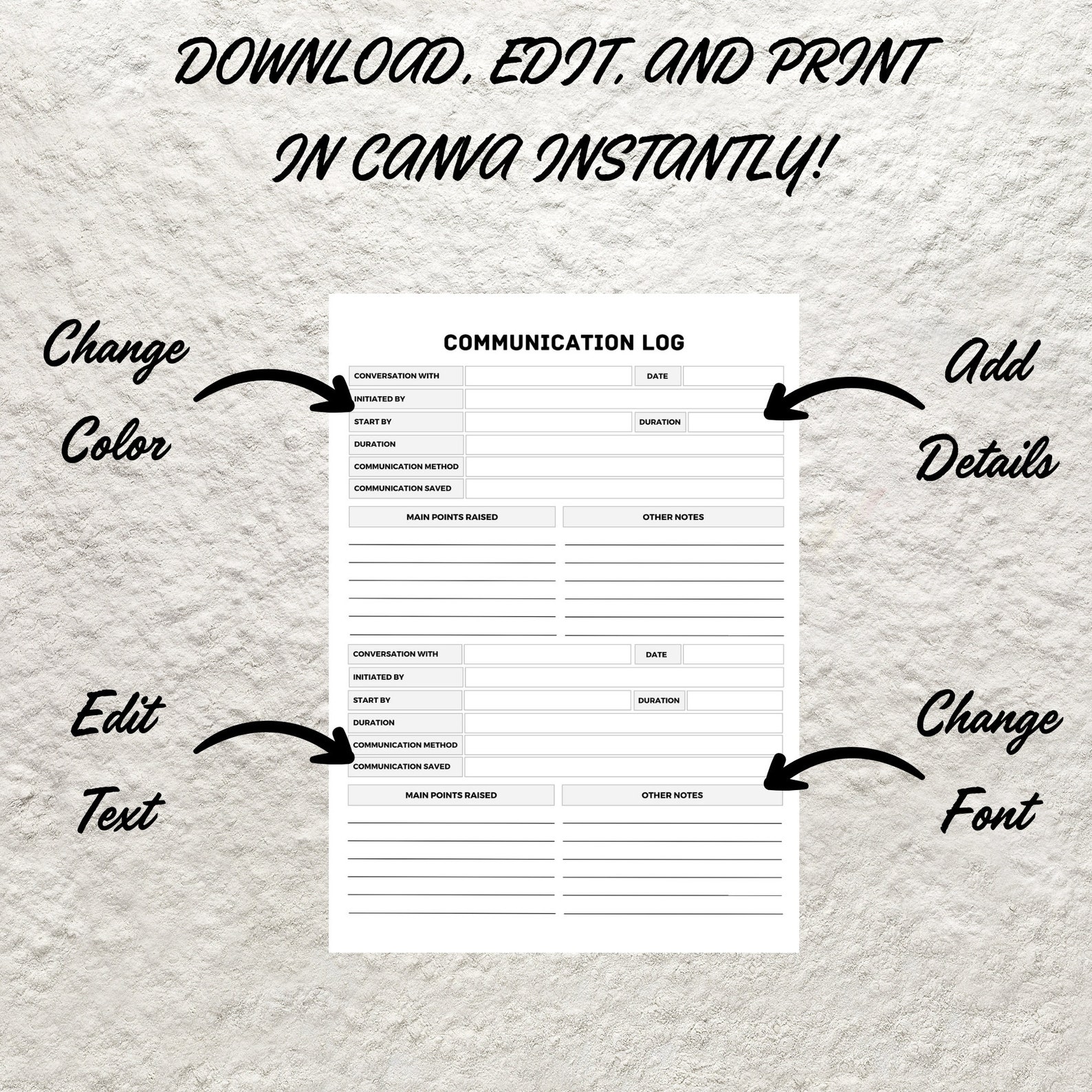 Communication Log Template Printable Call Log Phone Call Tracker Parent ...